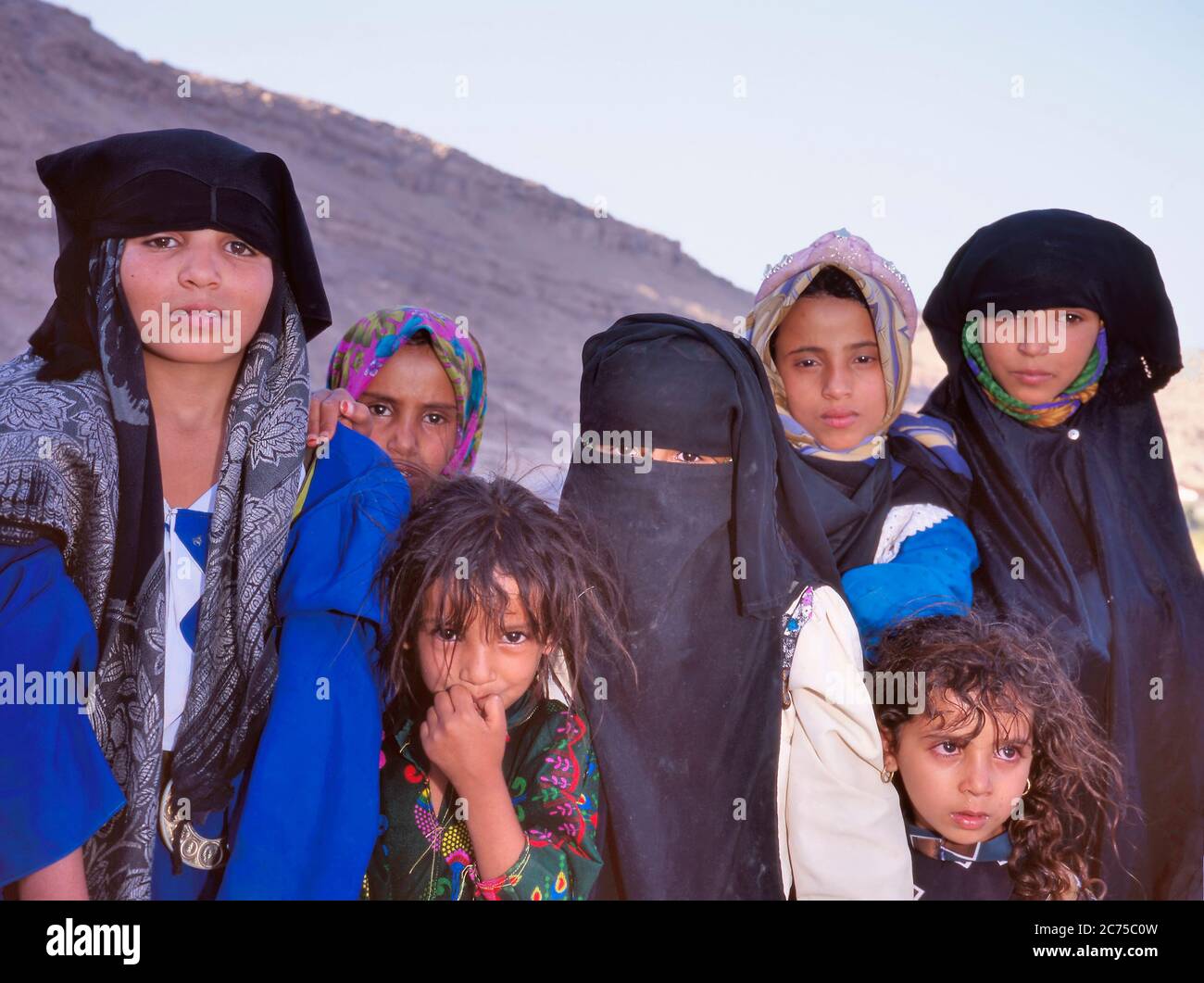 Seiyun, Yemen-October 14,1999: Portrait of a group Muslim women and ...