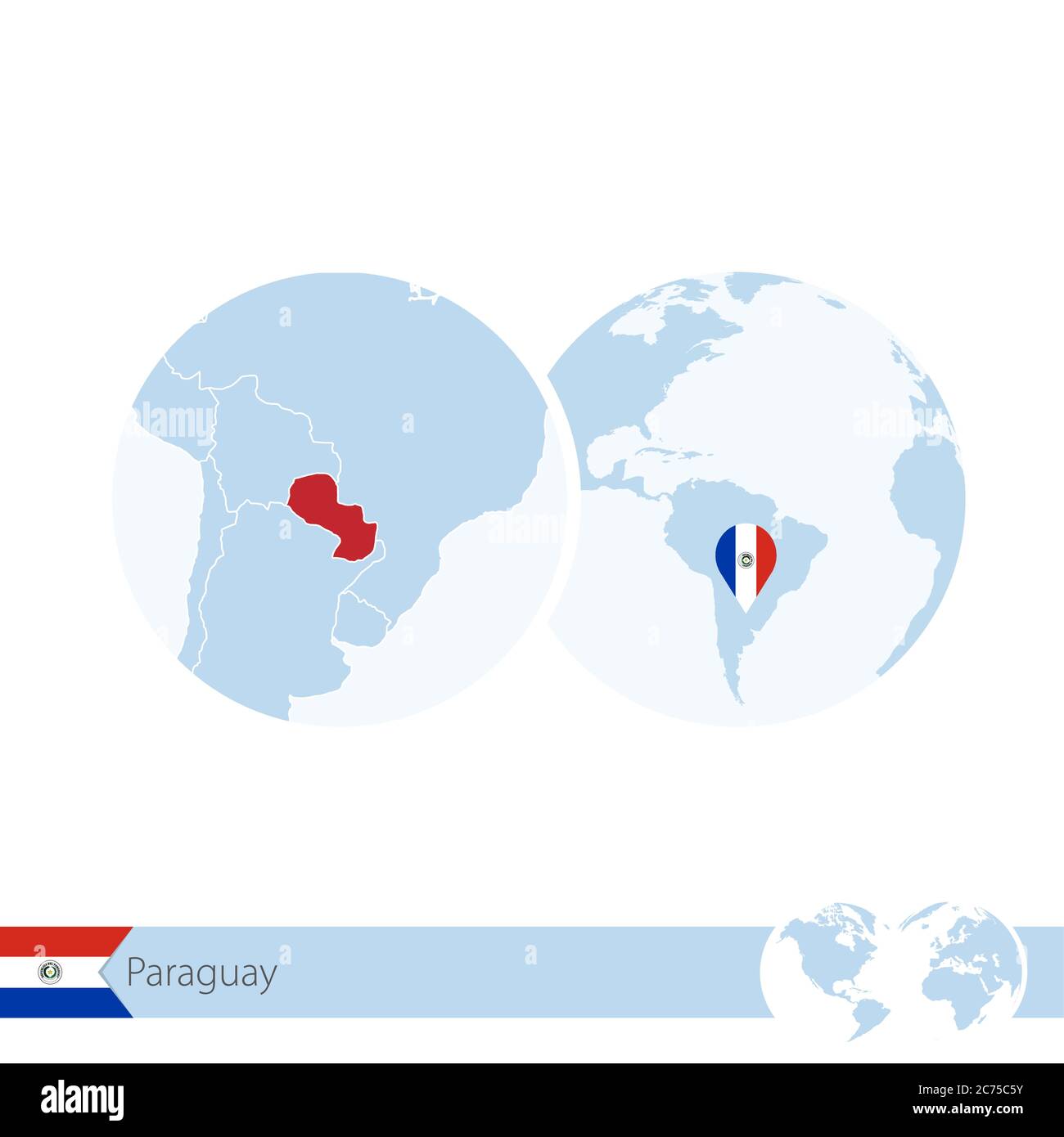 Paraguay on world globe with flag and regional map of Paraguay. Vector ...