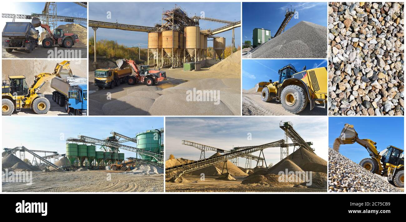 Gravel pit: building and wheel loader loading gravel onto a truck Stock ...