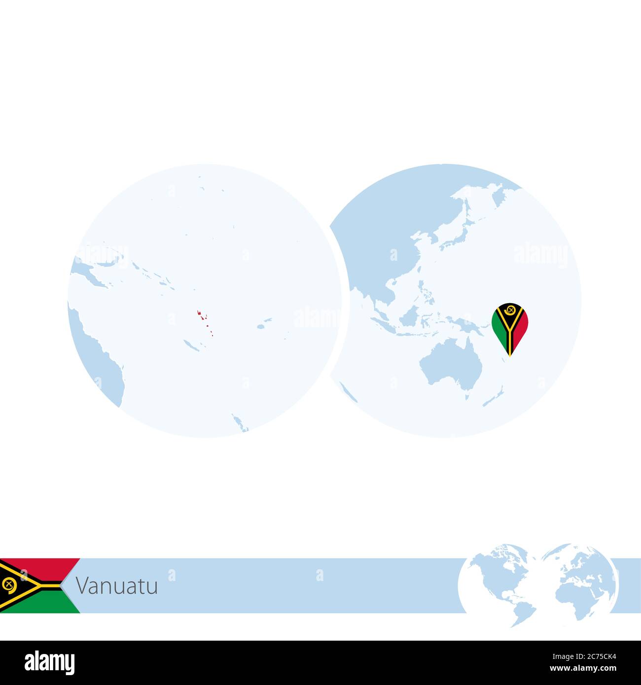 Vanuatu on world globe with flag and regional map of Vanuatu. Vector Illustration Stock Vector ...