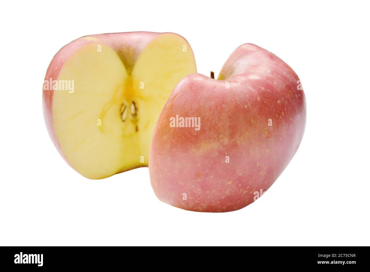 red apple half cut on white background Stock Photo - Alamy