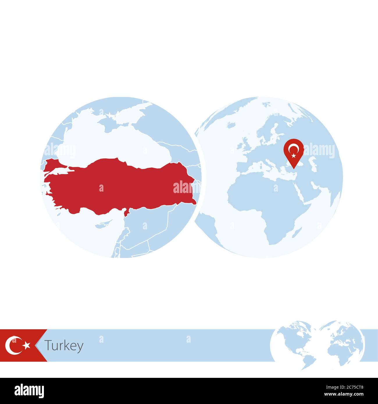 Turkey on world globe with flag and regional map of Turkey. Vector ...