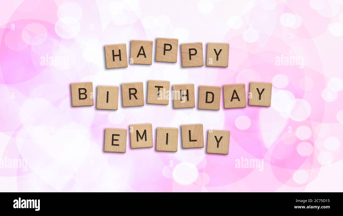Happy Birthday Emily card with wooden tiles text. Girls birthday card ...