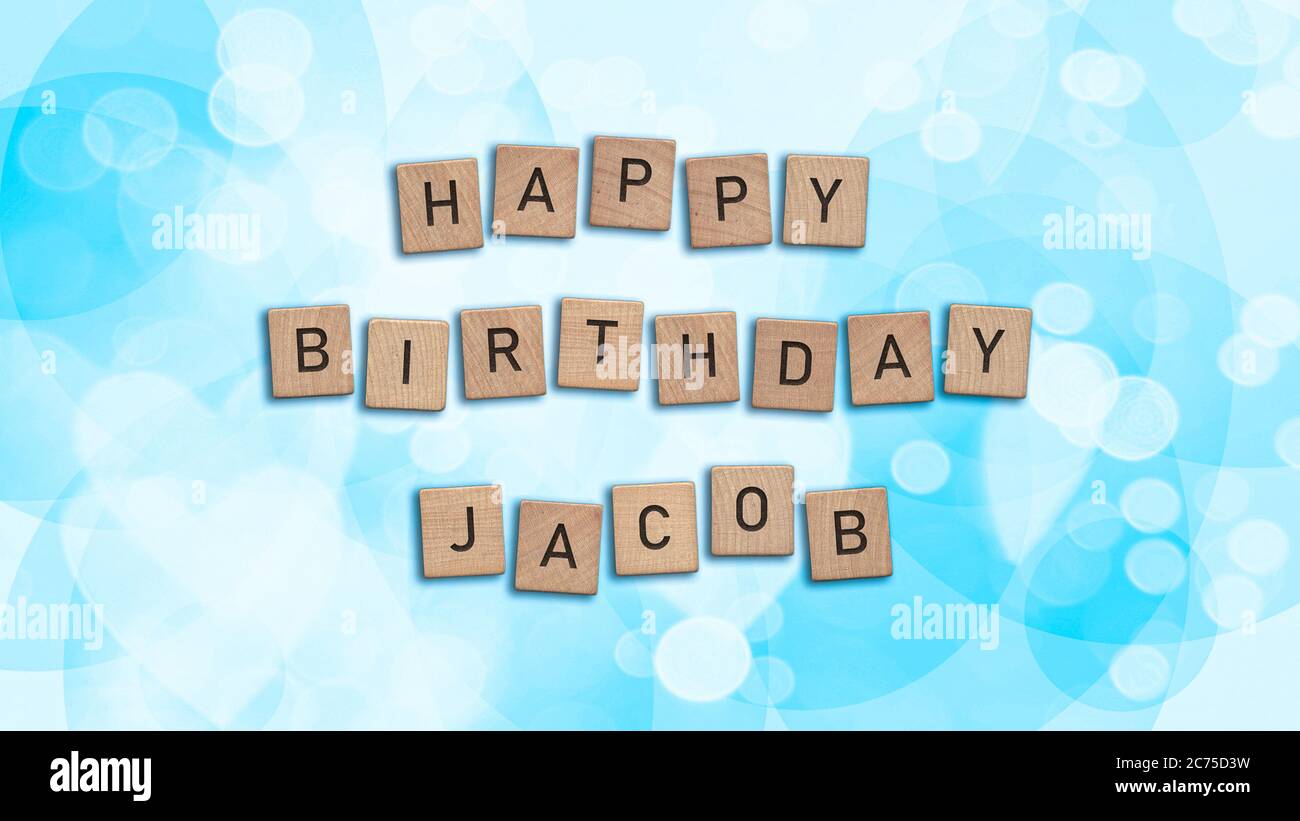 Happy Birthday Jacob card with wooden tiles text. Boys birthday card in ...