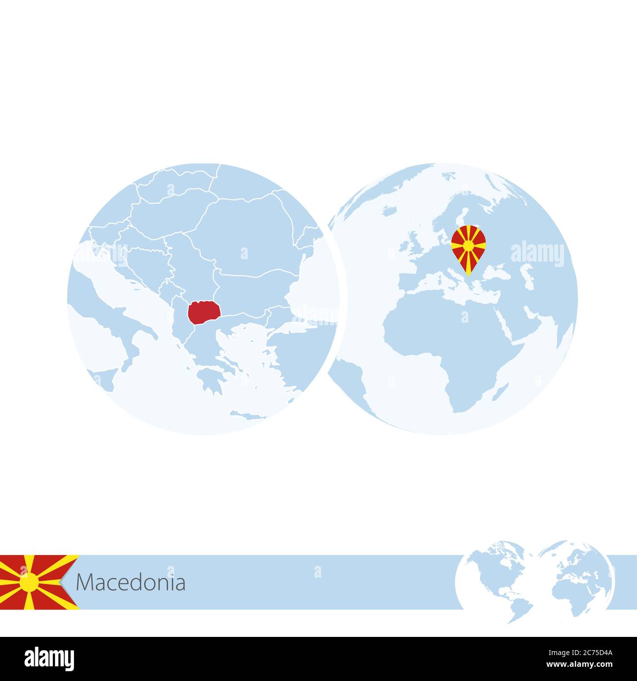 Macedonia on world globe with flag and regional map of Macedonia ...