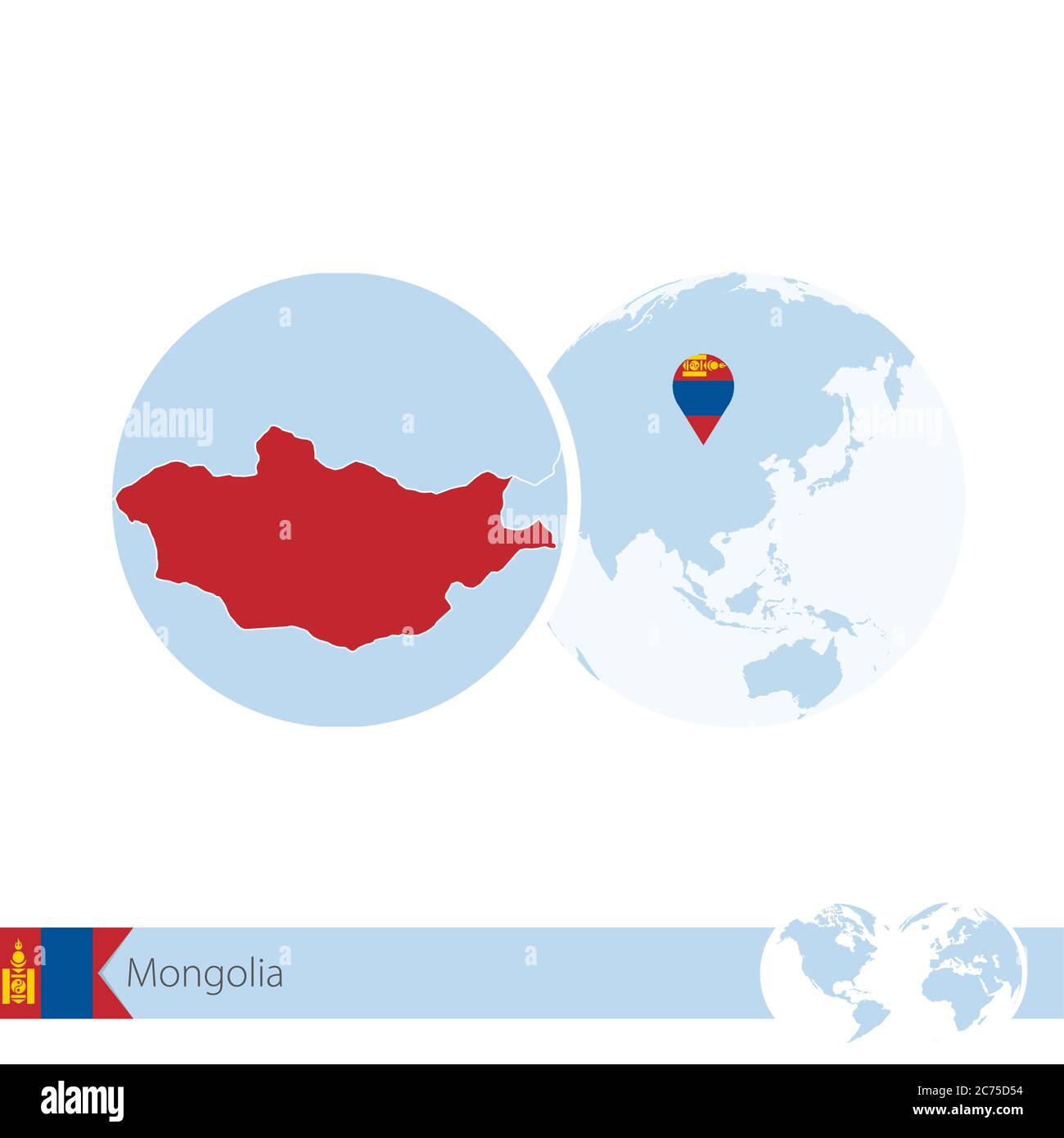 Mongolia on world globe with flag and regional map of Mongolia. Vector Illustration Stock Vector ...