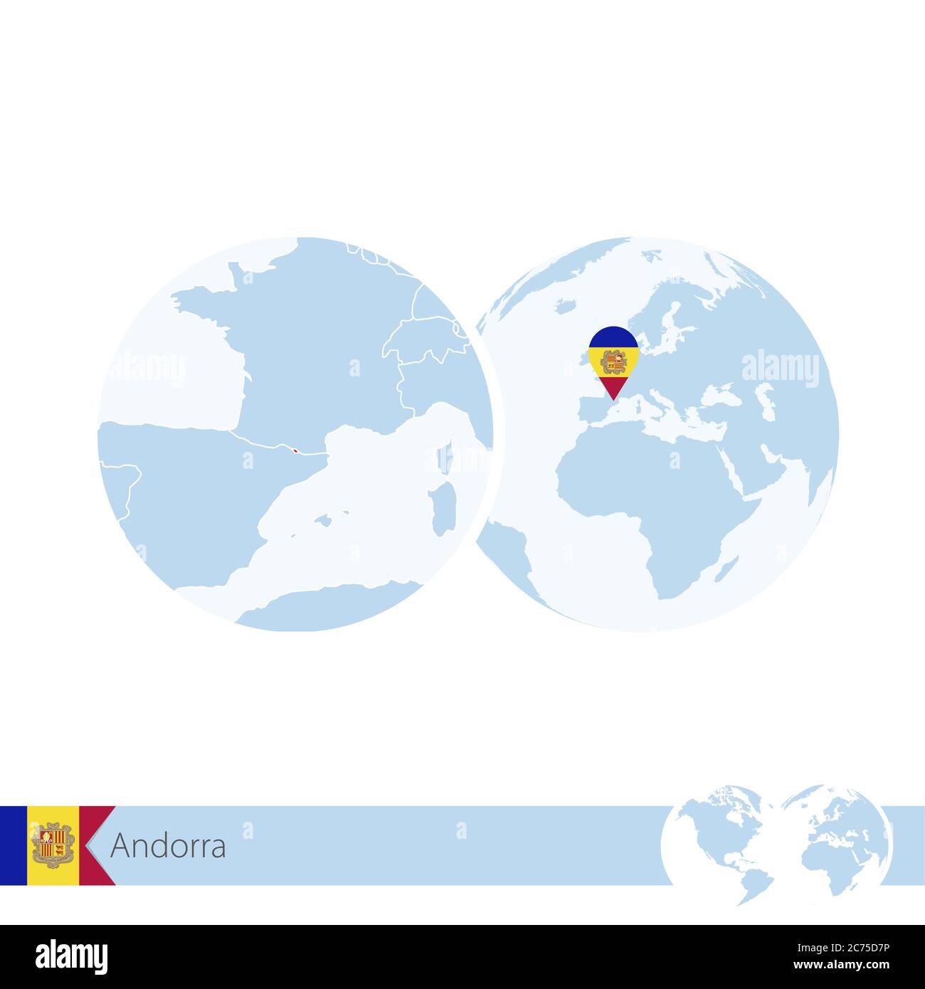 Andorra on world globe with flag and regional map of Andorra. Vector ...
