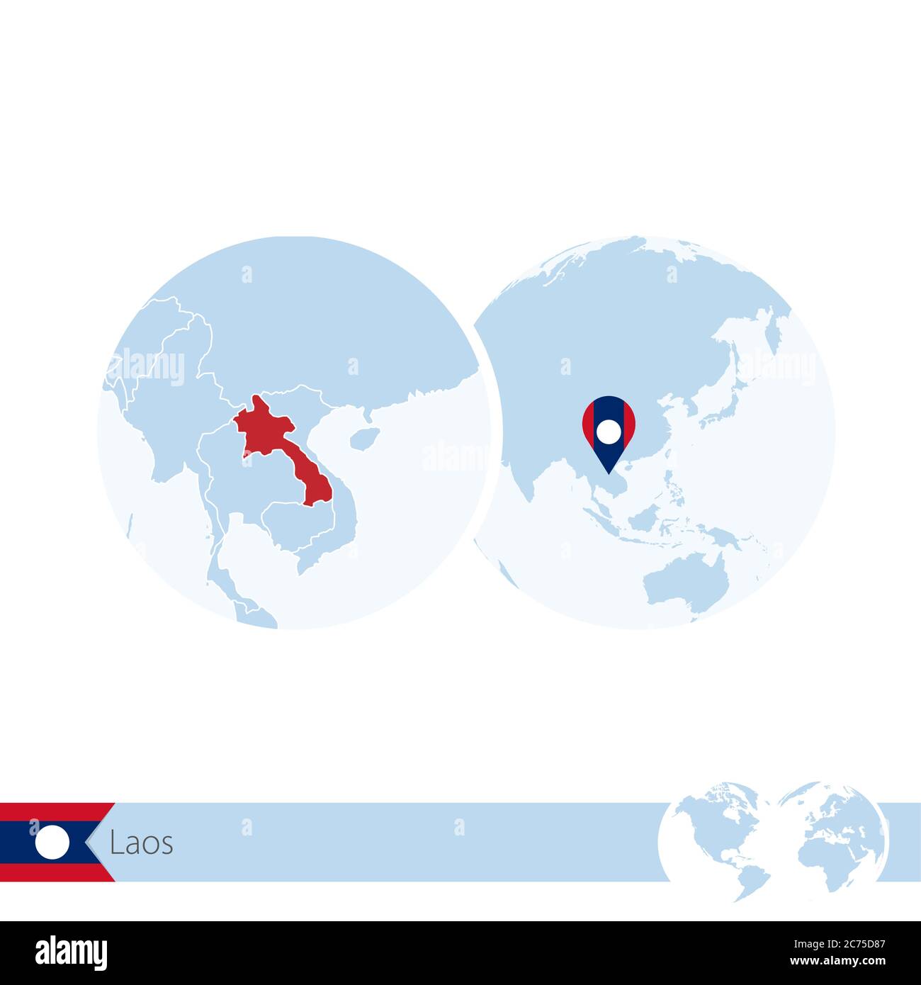 Laos on world globe with flag and regional map of Laos. Vector ...