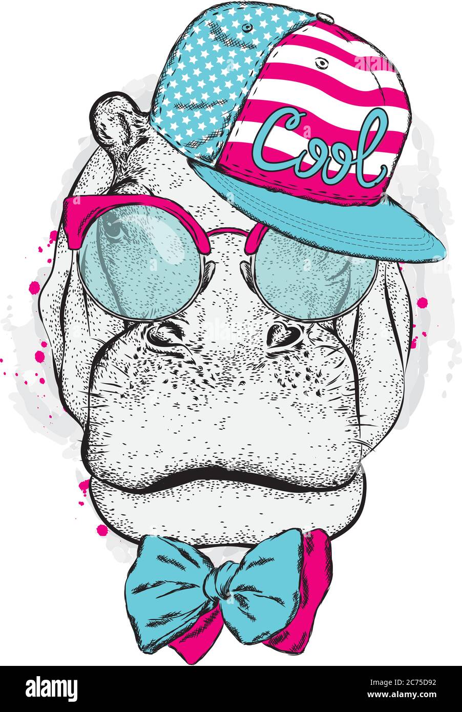 Cool hippo wearing a cap and sunglasses. Vector illustration for a card ...