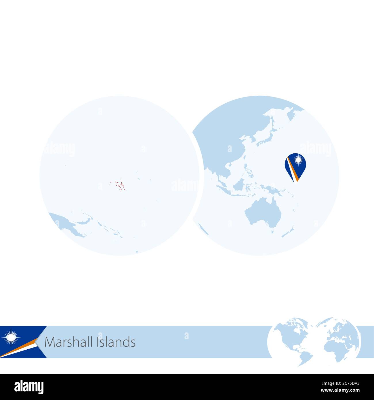 Marshall Islands on world globe with flag and regional map of Marshall ...
