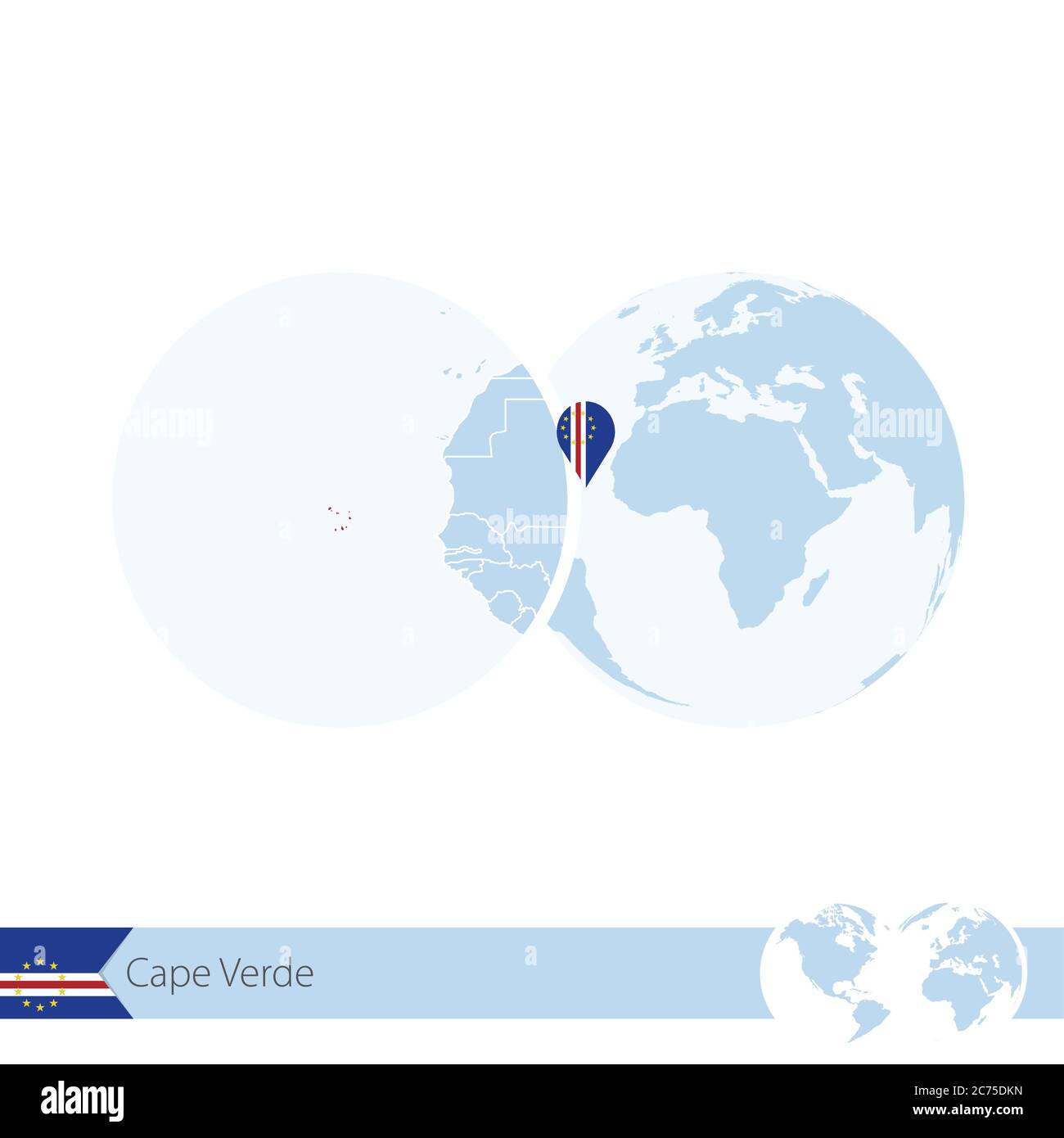 Cape Verde on world globe with flag and regional map of Cape Verde ...