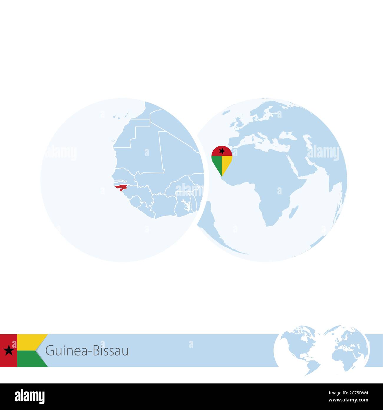 Guinea-Bissau on world globe with flag and regional map of Guinea ...