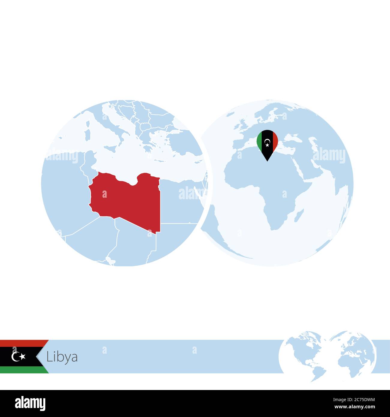 Libya on world globe with flag and regional map of Libya. Vector ...