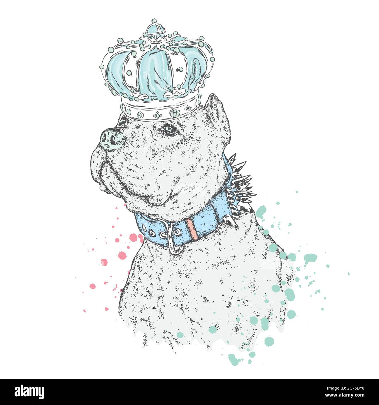 Cute dog wearing a crown . Vector illustration. Design element for ...