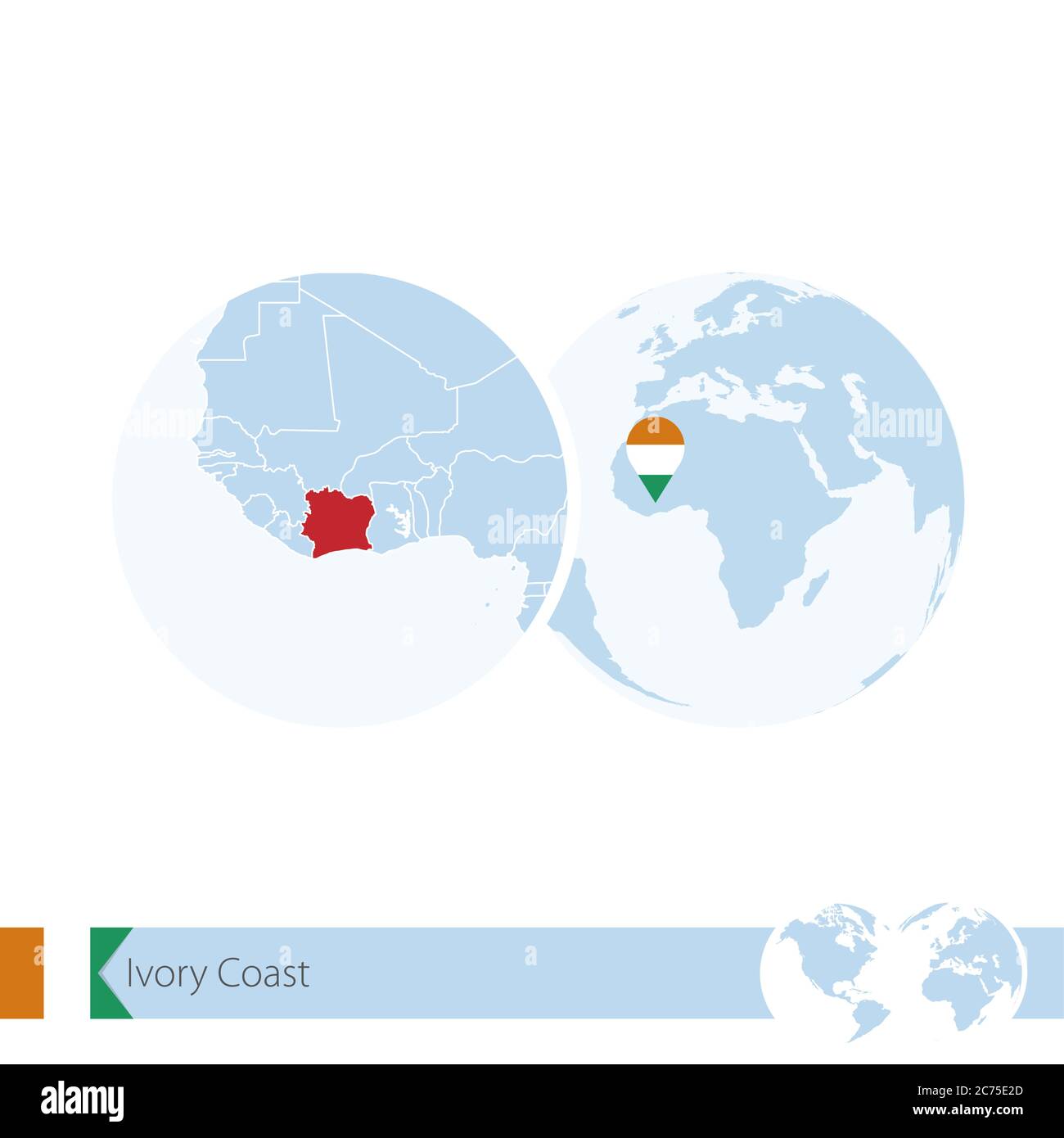 Ivory Coast on world globe with flag and regional map of Ivory Coast ...