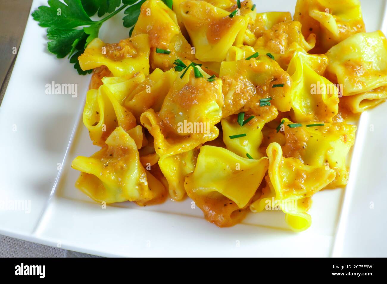 pasta stuffed with red pesto Stock Photo - Alamy