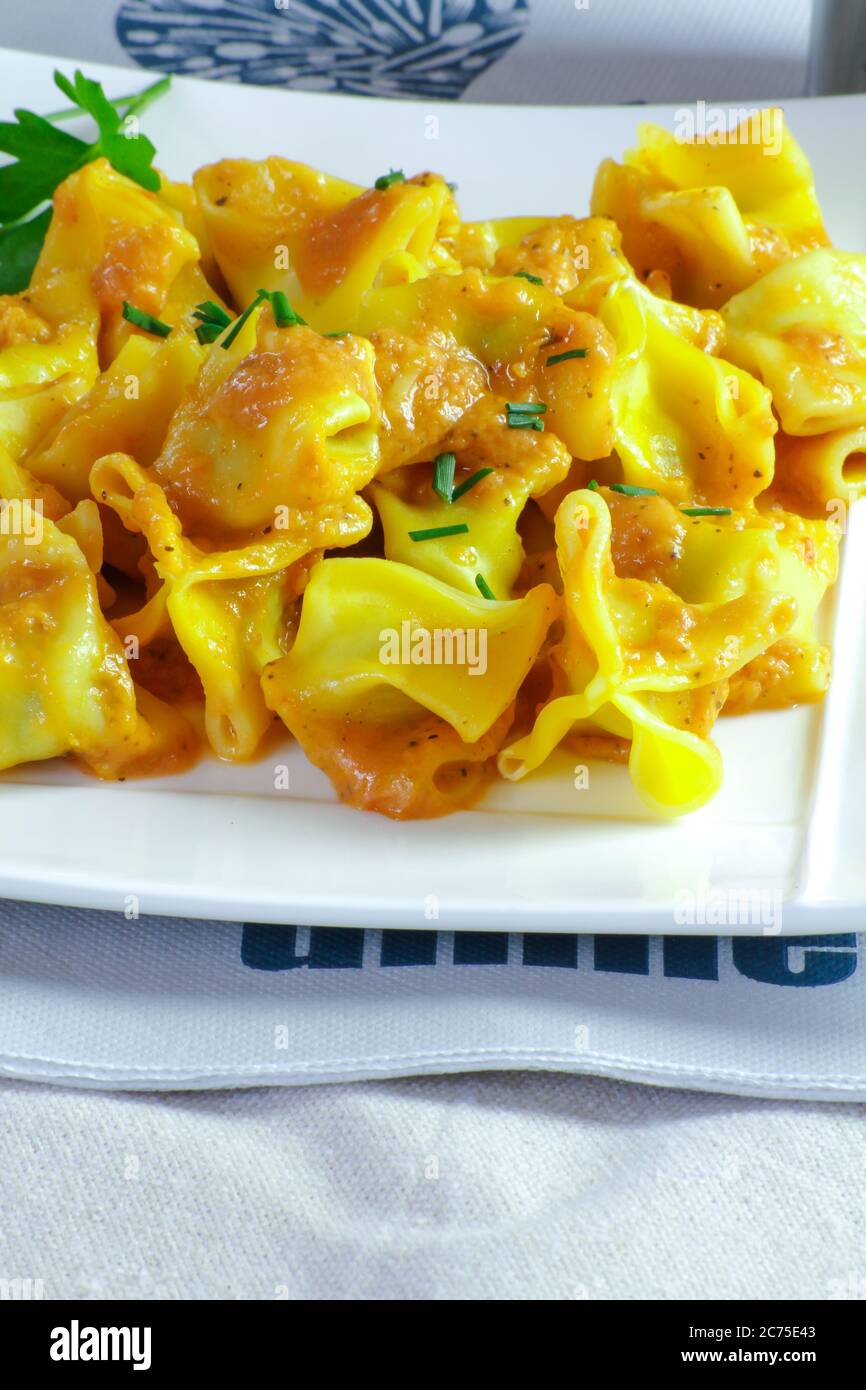 pasta stuffed with red pesto Stock Photo - Alamy