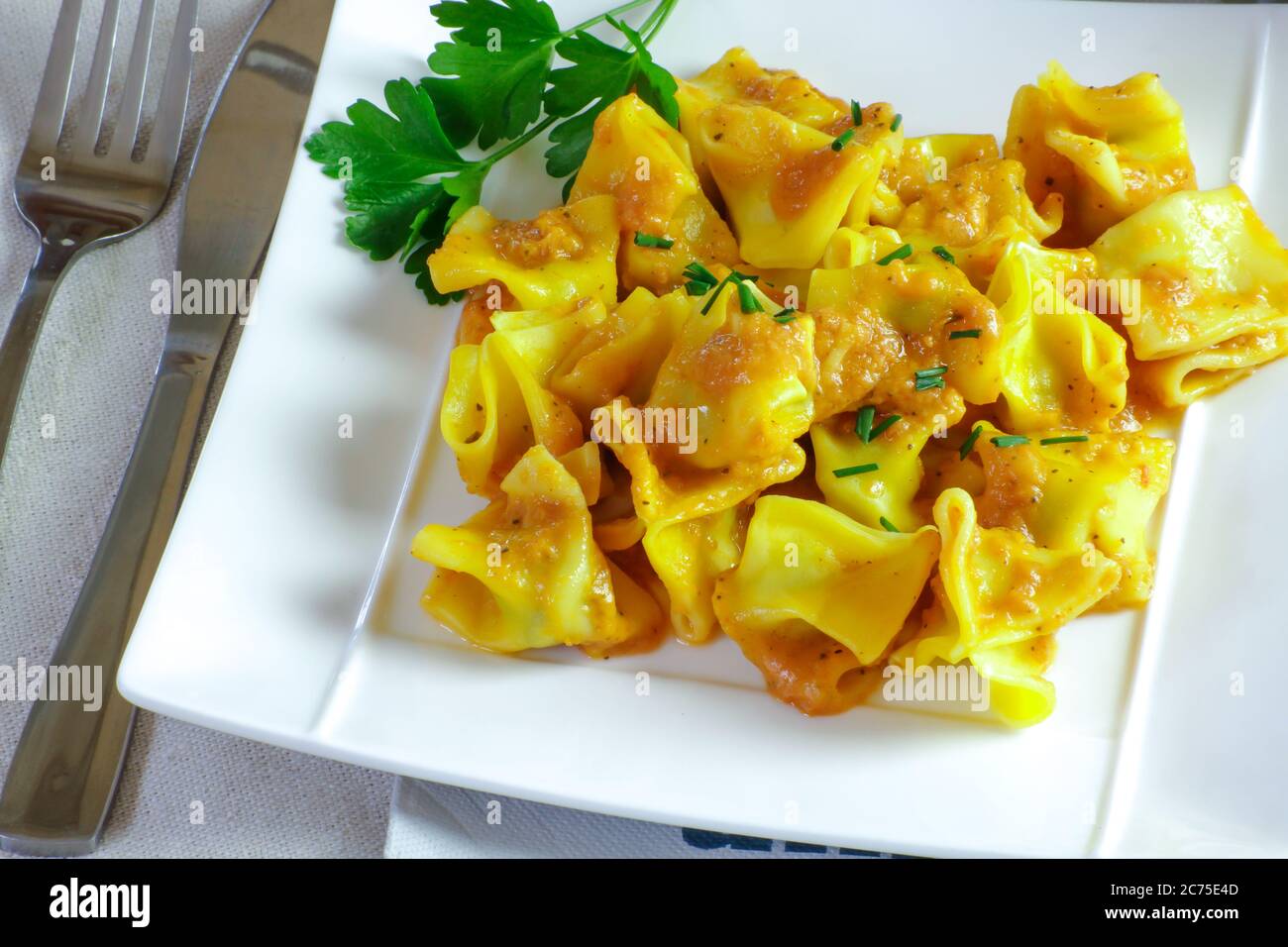 pasta stuffed with red pesto Stock Photo - Alamy