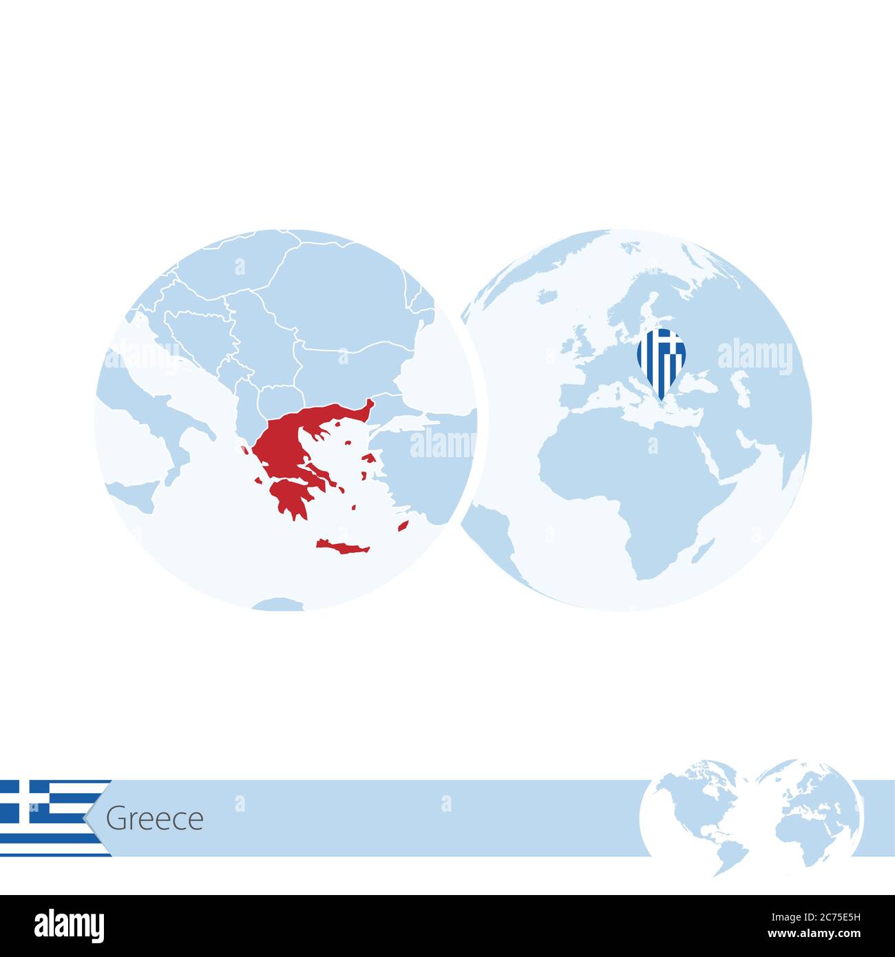 Greece on world globe with flag and regional map of Greece. Vector ...