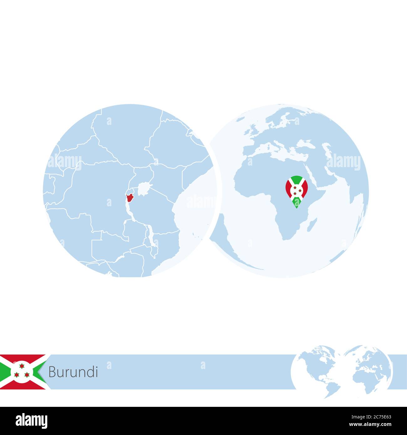 Burundi On World Globe With Flag And Regional Map Of Burundi Vector