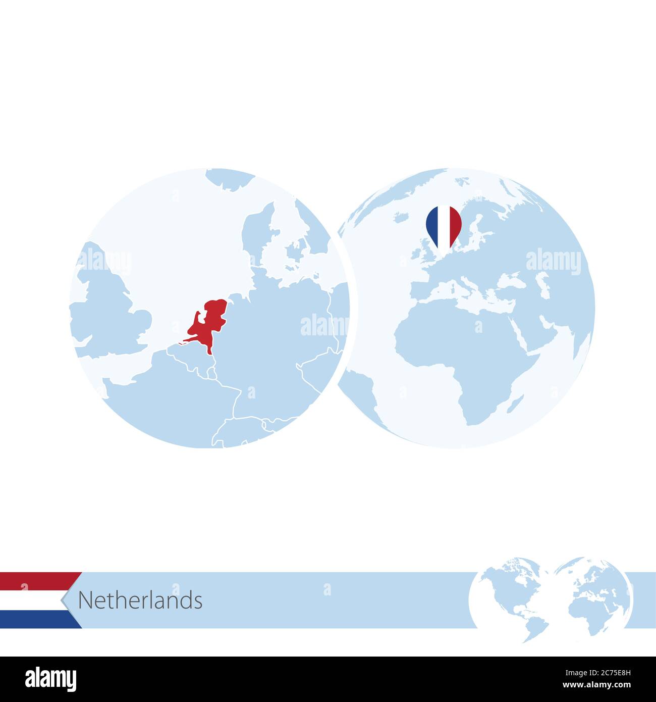 Netherlands on world globe with flag and regional map of Netherlands ...