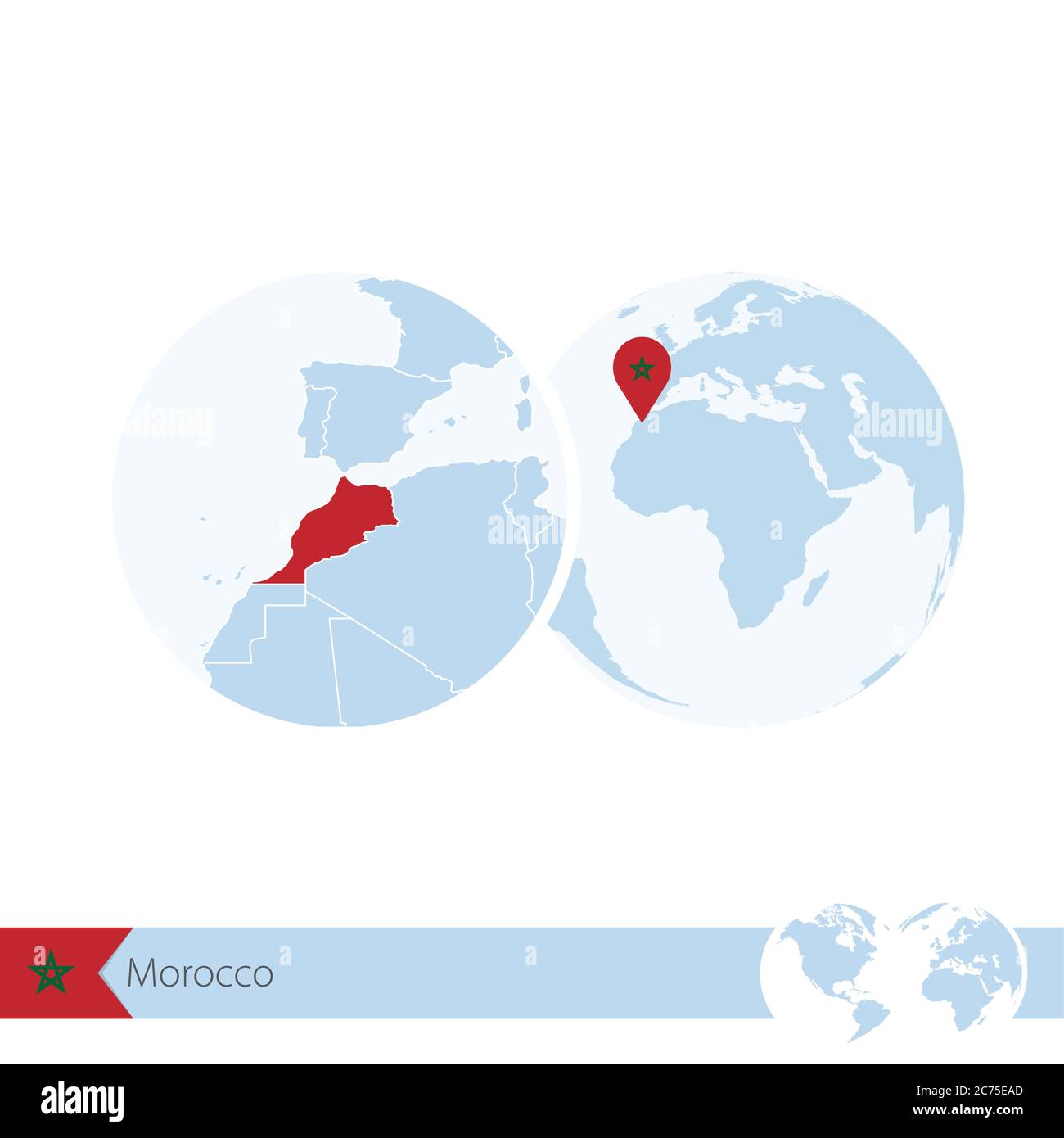 Morocco on world globe with flag and regional map of Morocco. Vector ...