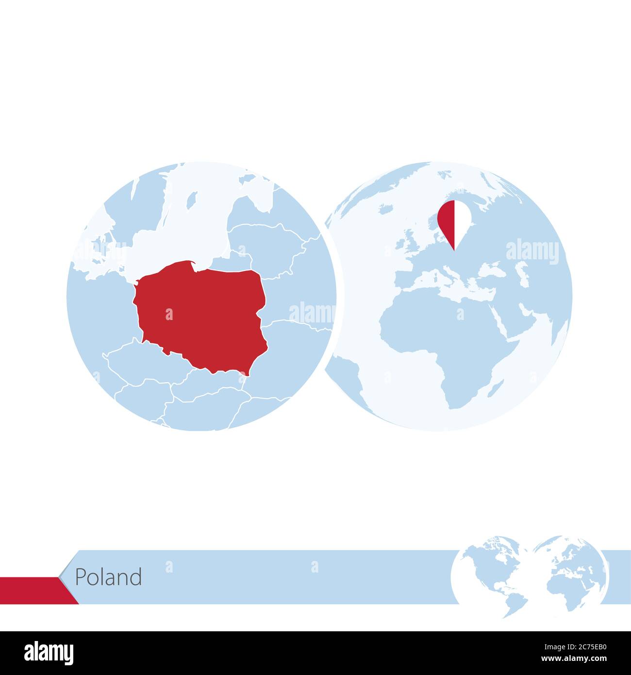 Poland on world globe with flag and regional map of Poland. Vector ...