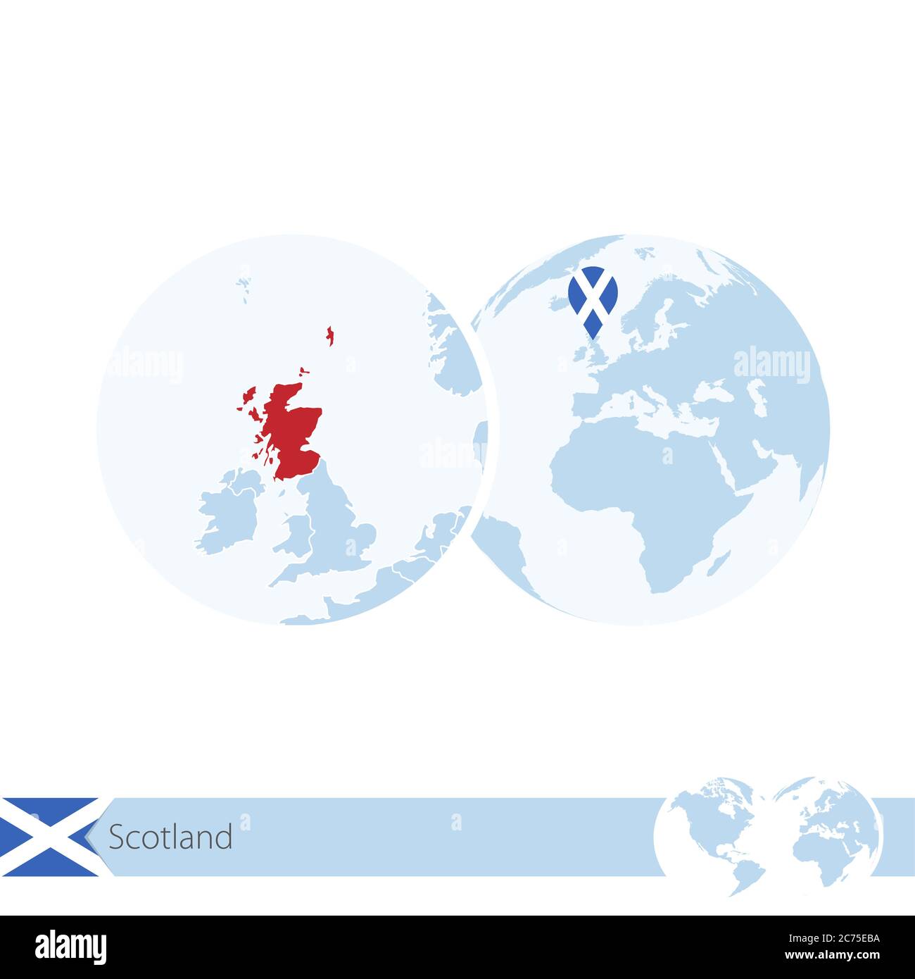 Scotland on world globe with flag and regional map of Scotland. Vector ...