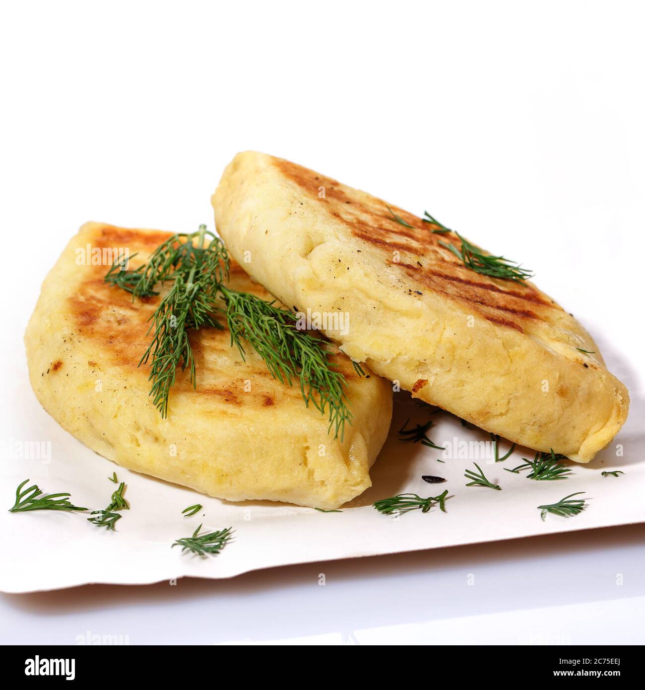 Zrazy with dill on a paper plate on a white background. National ...