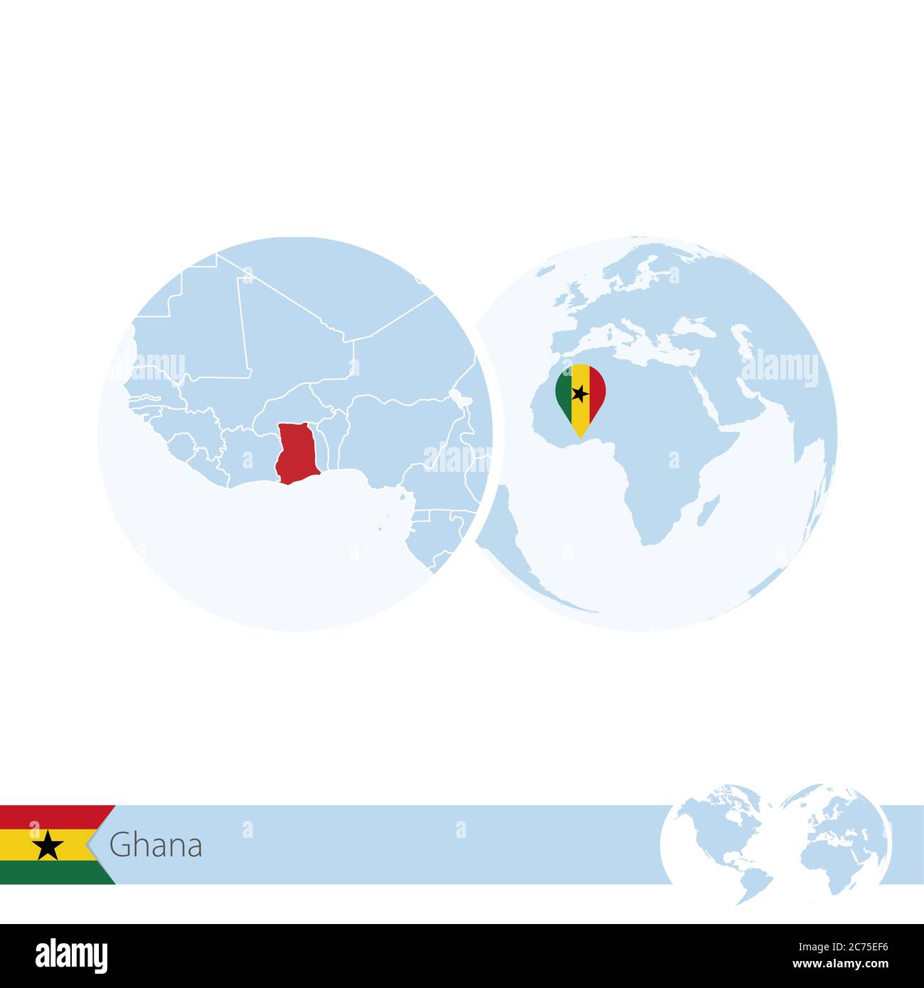 Ghana on world globe with flag and regional map of Ghana. Vector Illustration Stock Vector Image ...