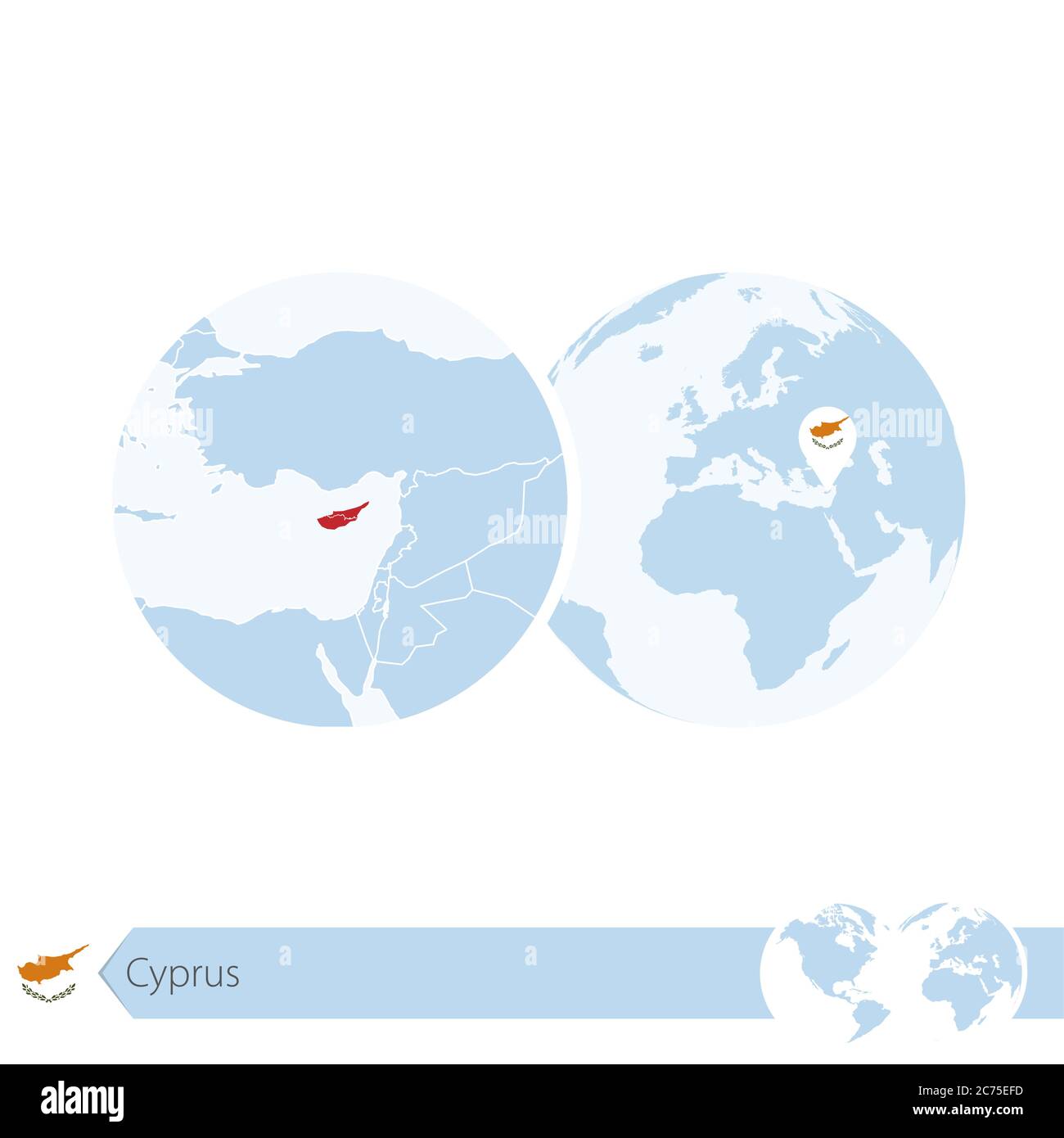 Cyprus on world globe with flag and regional map of Cyprus. Vector ...