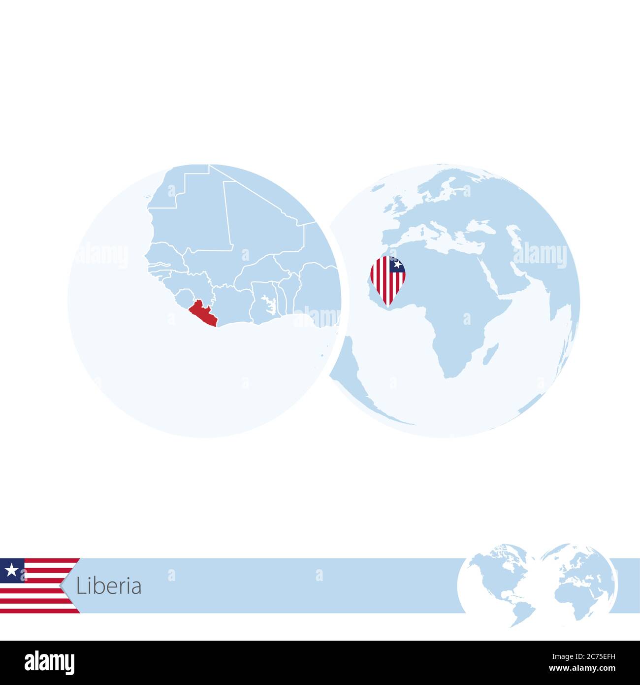 Liberia on world globe with flag and regional map of Liberia. Vector ...