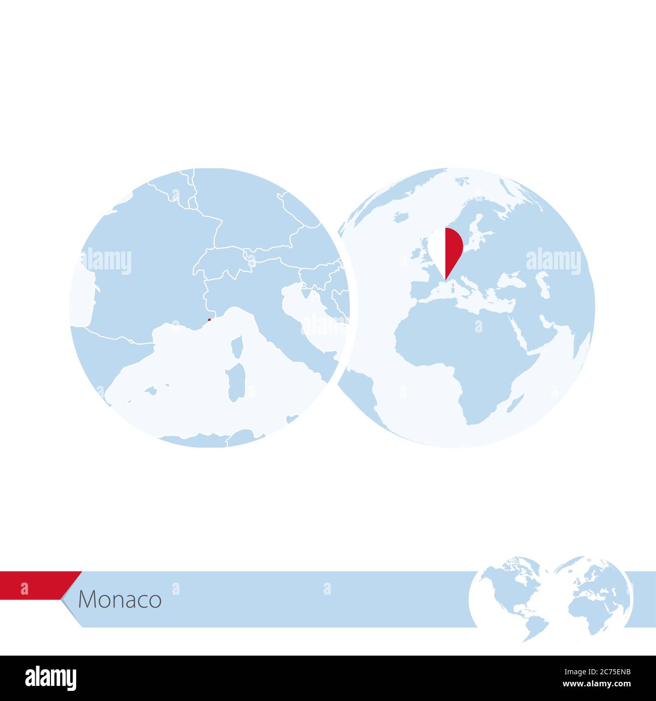 Monaco on world globe with flag and regional map of Monaco. Vector Illustration Stock Vector ...