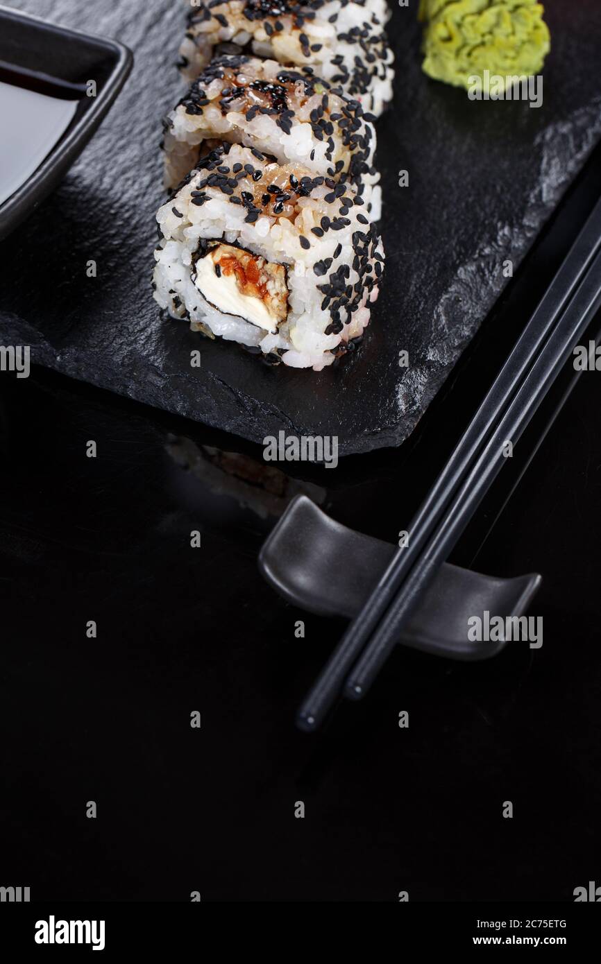 Sushi on black background. Perfect for creating sushi restaurant menu ...
