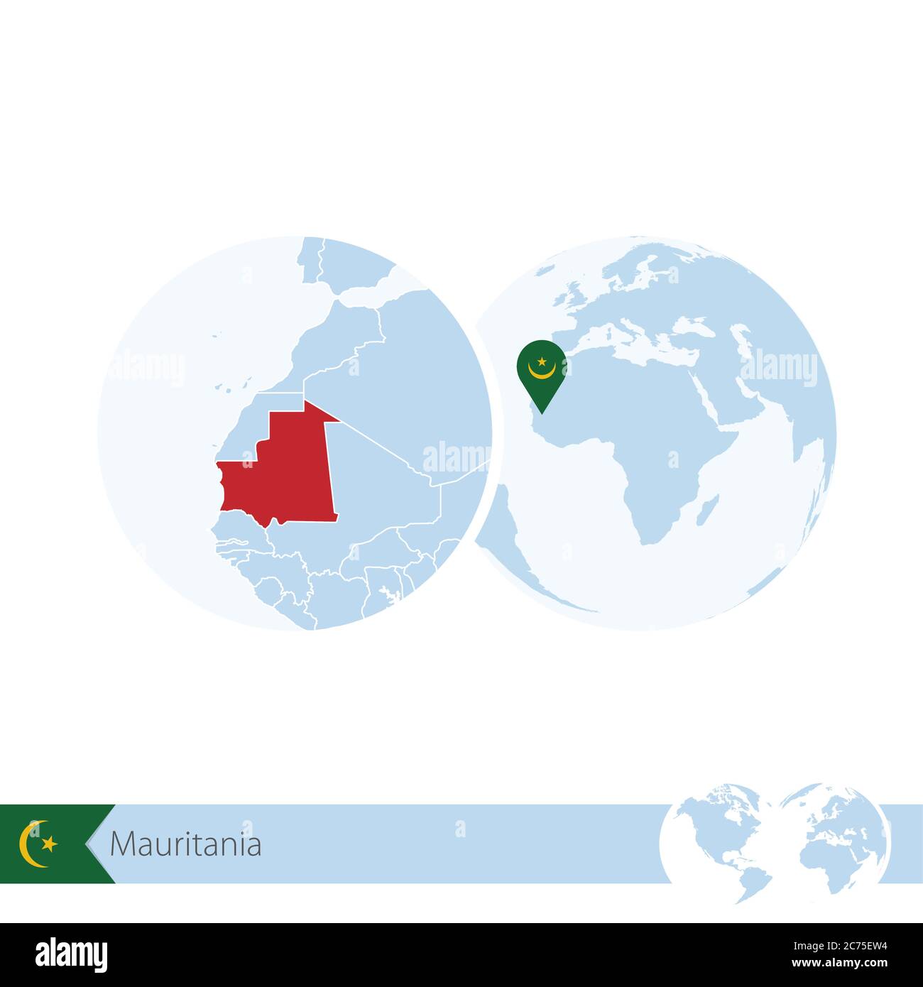 Mauritania on world globe with flag and regional map of Mauritania ...