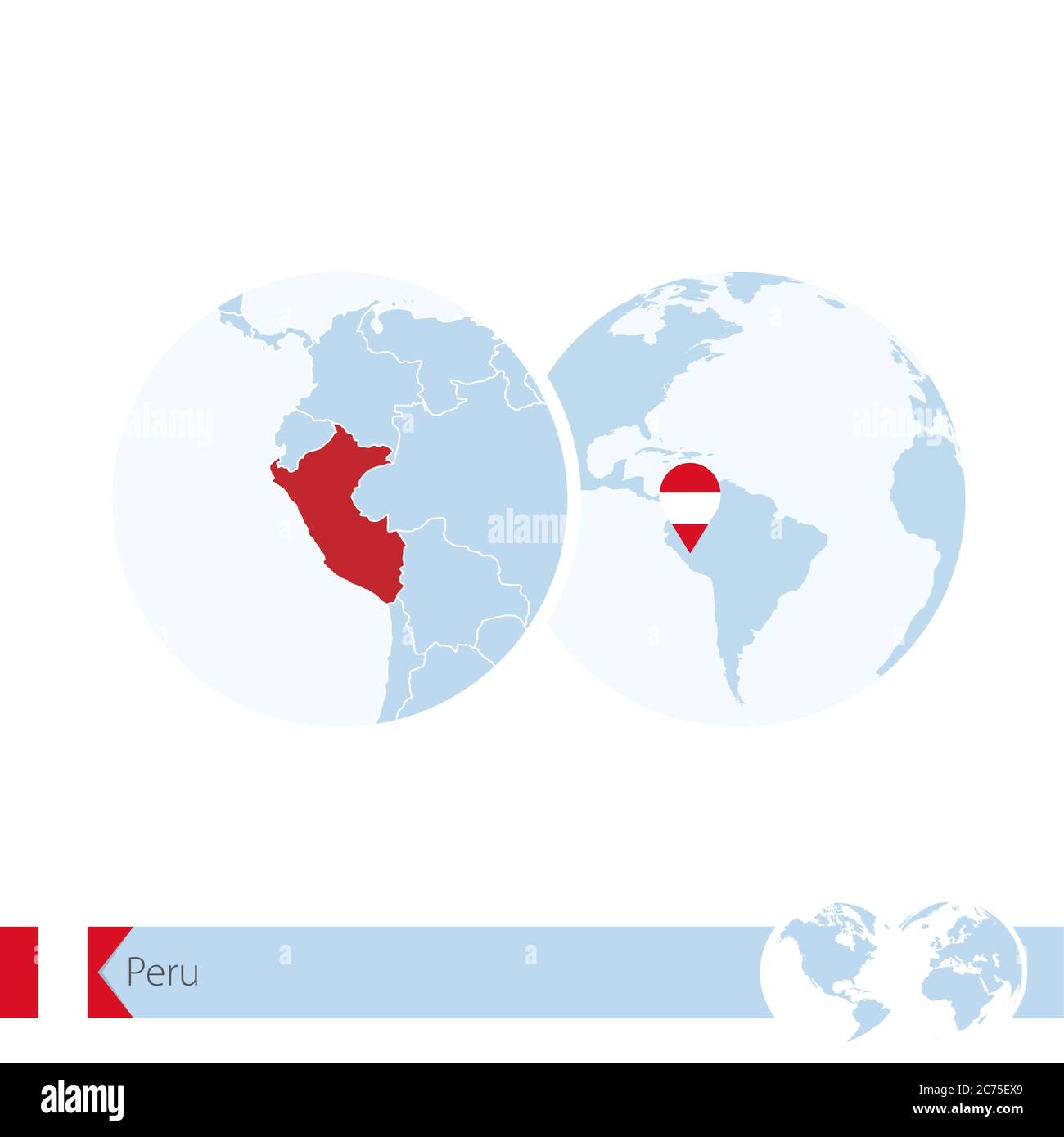 Peru on world globe with flag and regional map of Peru. Vector ...