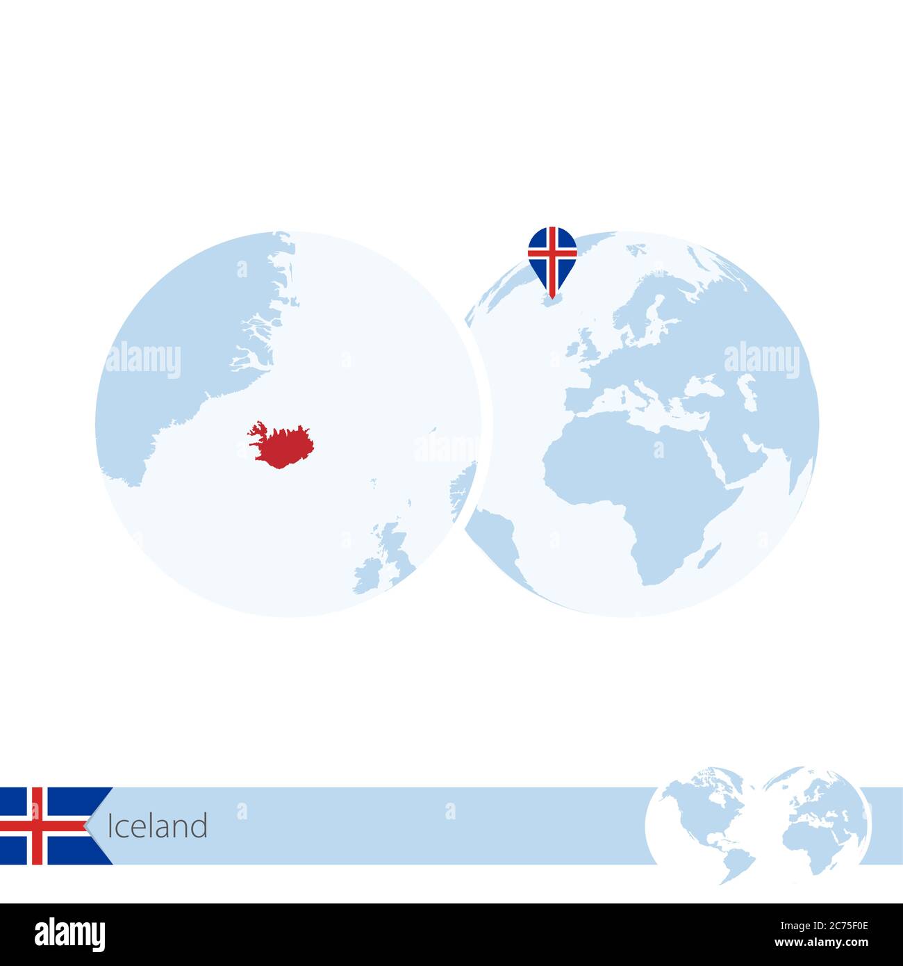 Iceland on world globe with flag and regional map of Iceland. Vector ...