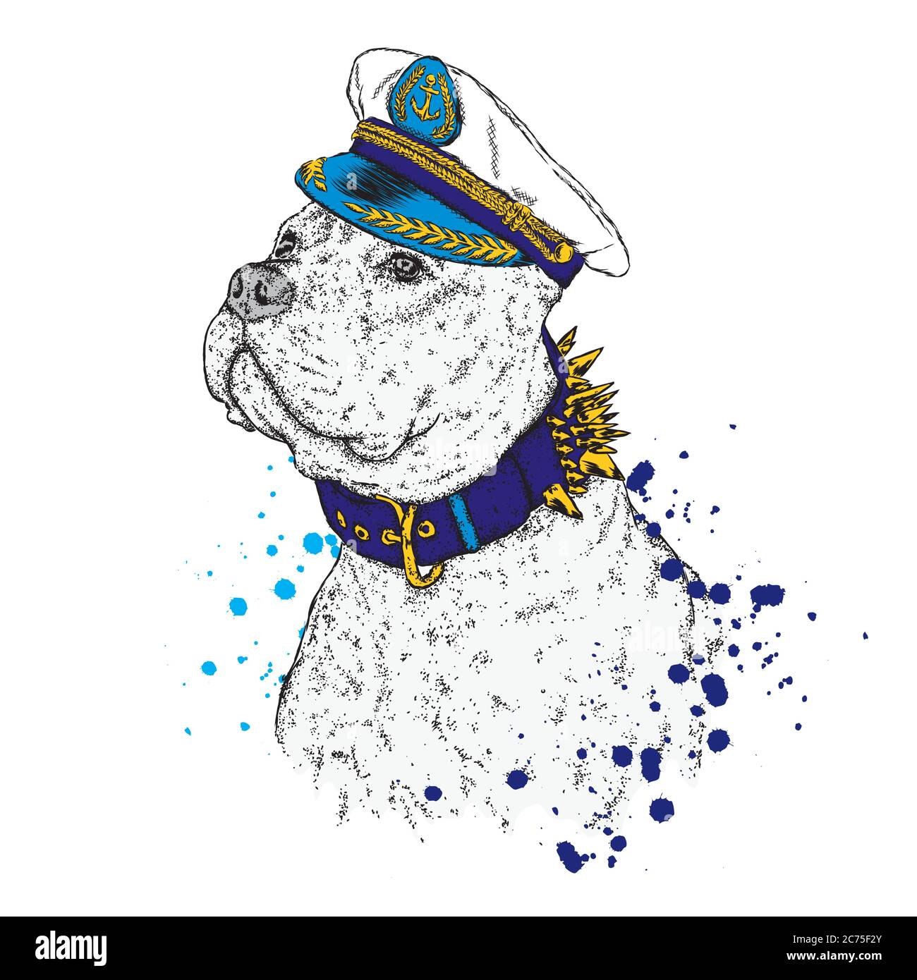 A beautiful dog in captain's cap, glasses and tie. Vector illustration ...