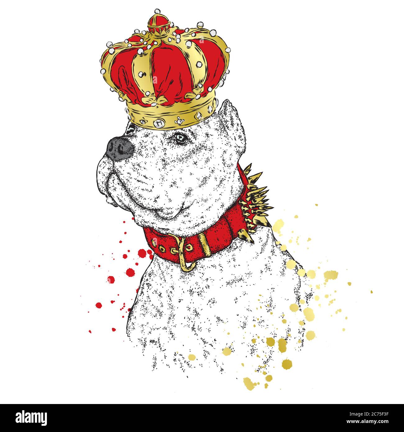 Cute dog wearing a crown . Vector illustration. Design element for ...