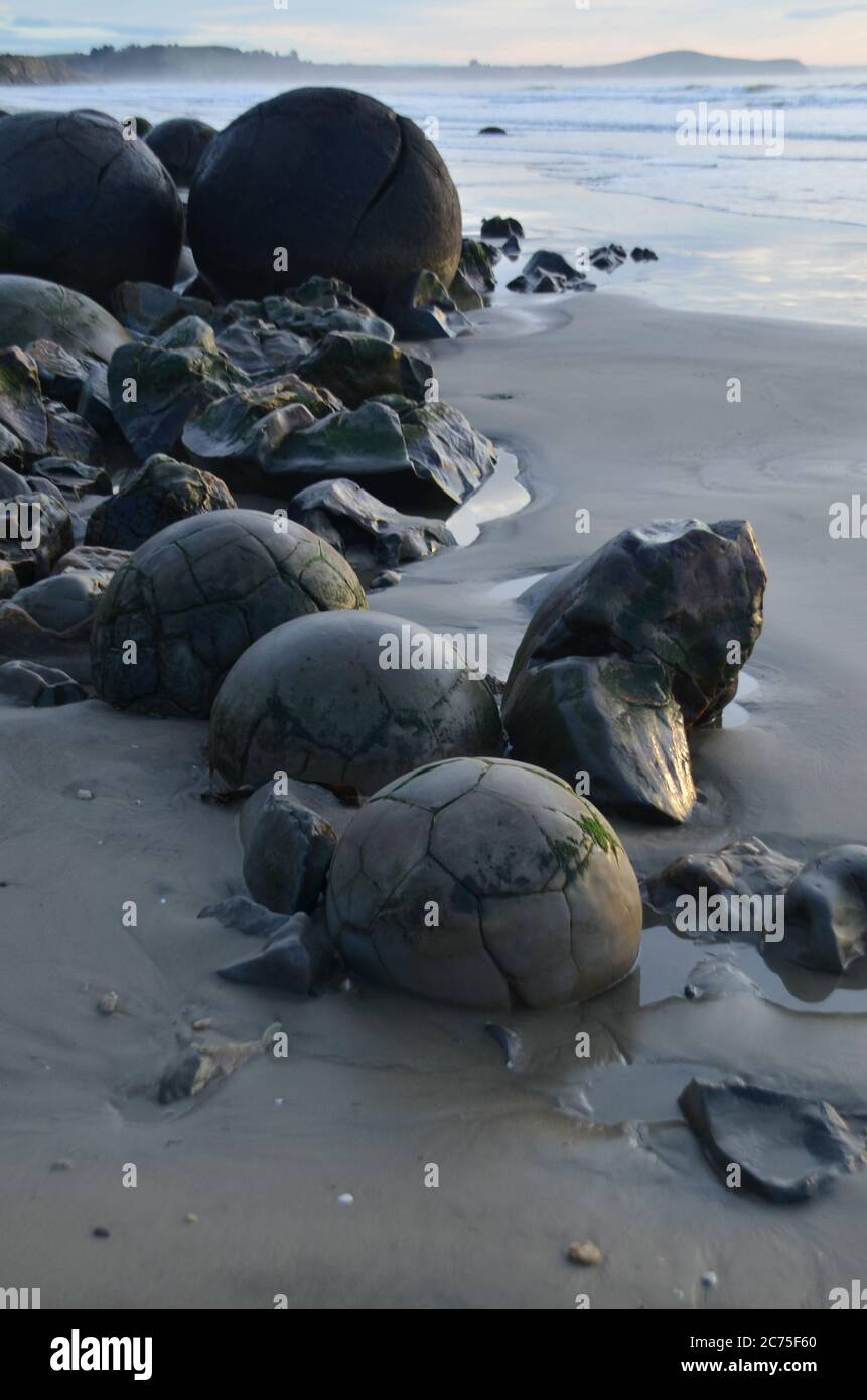 The Moeraki Boulders are unusually large and spherical boulders lying ...
