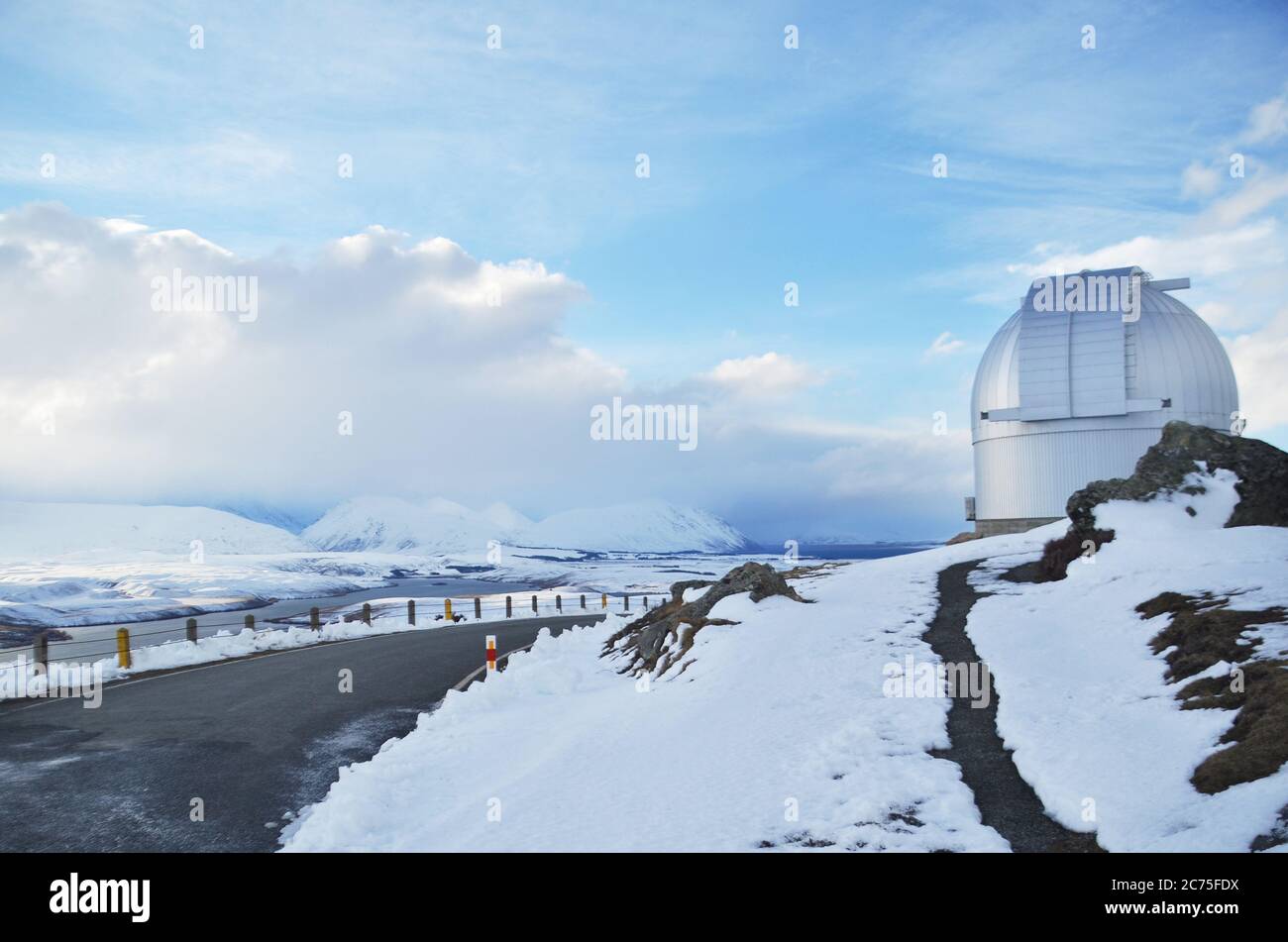 Winter with heavy snow fall at Mt John. It's a large hill overlooking ...