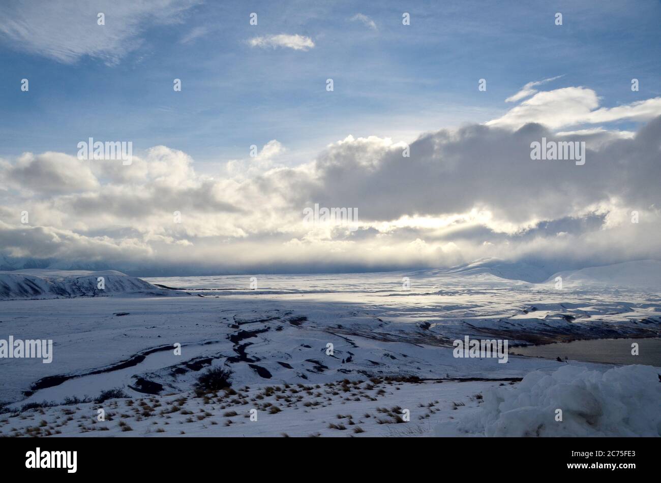 Winter with heavy snow fall at Mt John. It's a large hill overlooking ...