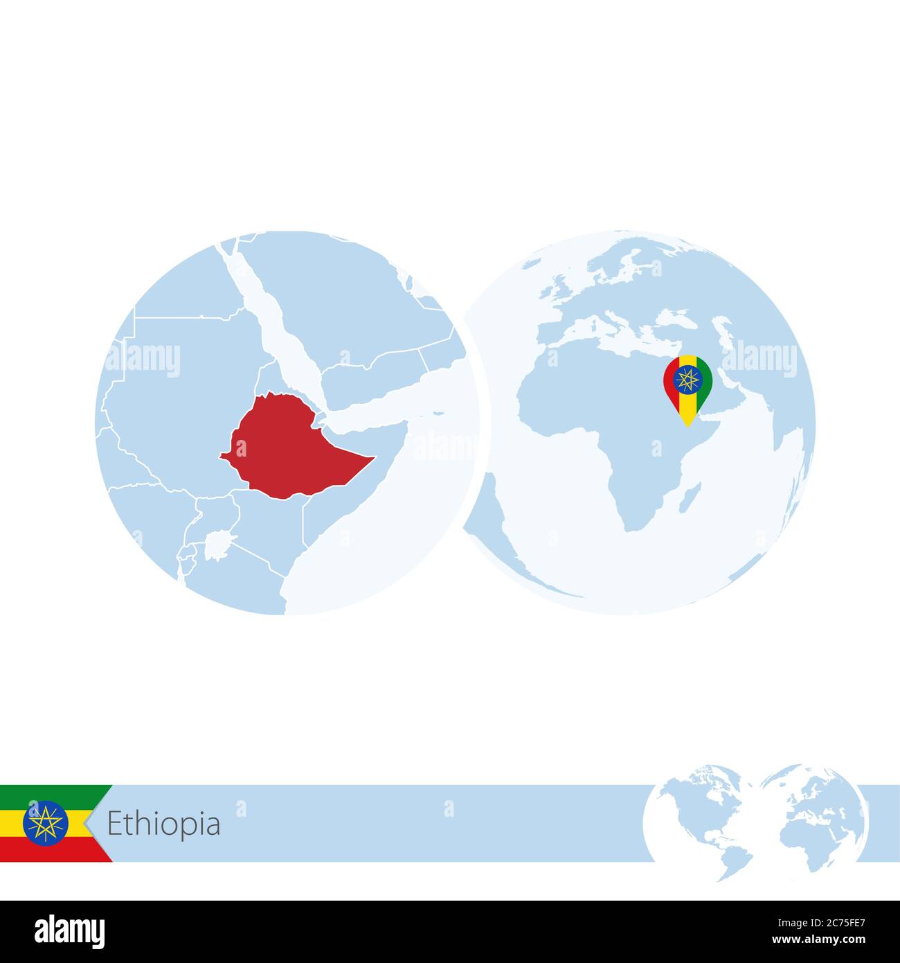 Ethiopia on world globe with flag and regional map of Ethiopia. Vector ...