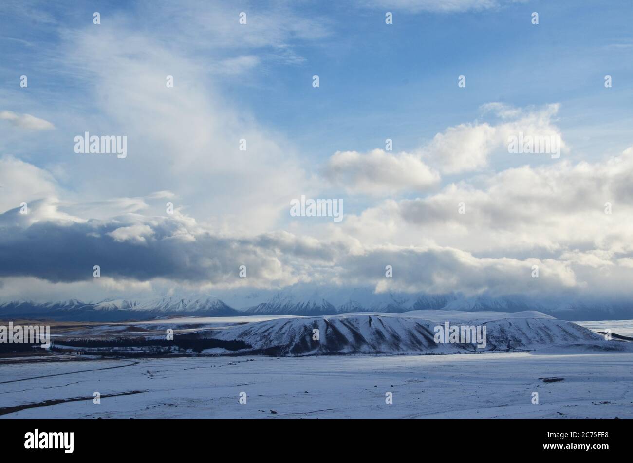 Winter with heavy snow fall at Mt John. It's a large hill overlooking ...