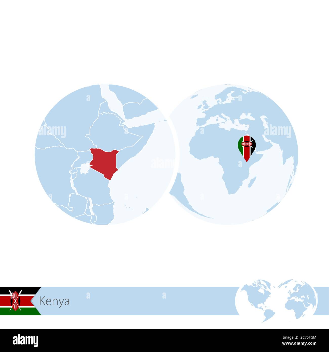 Kenya on world globe with flag and regional map of Kenya. Vector ...