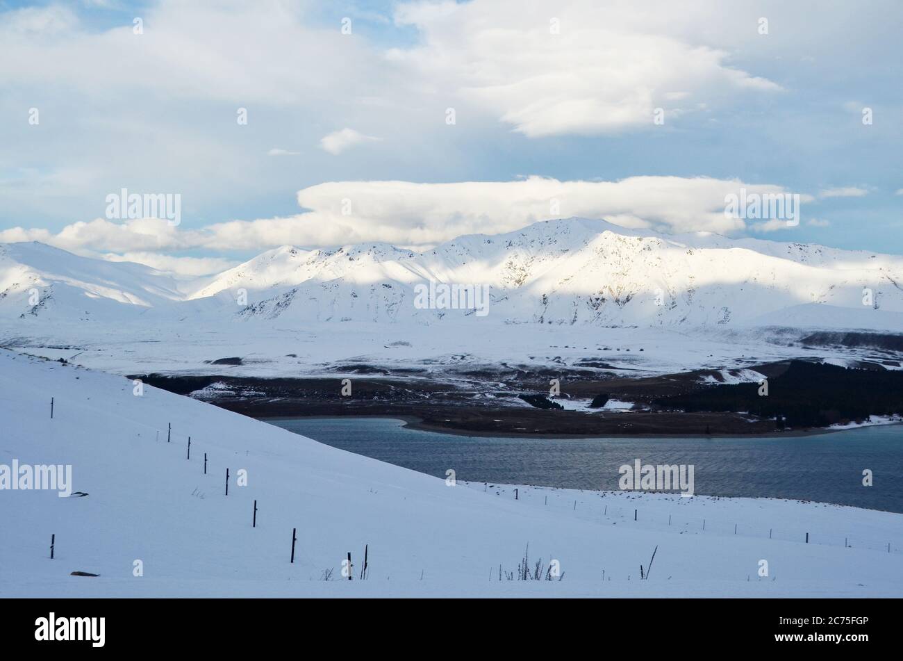Winter with heavy snow fall at Mt John. It's a large hill overlooking ...