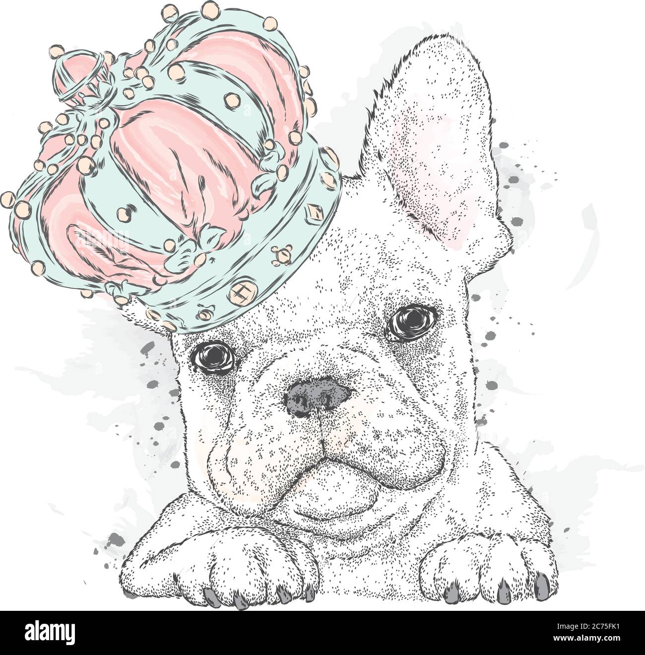 Cute dog wearing a crown . Vector illustration. Design element for ...