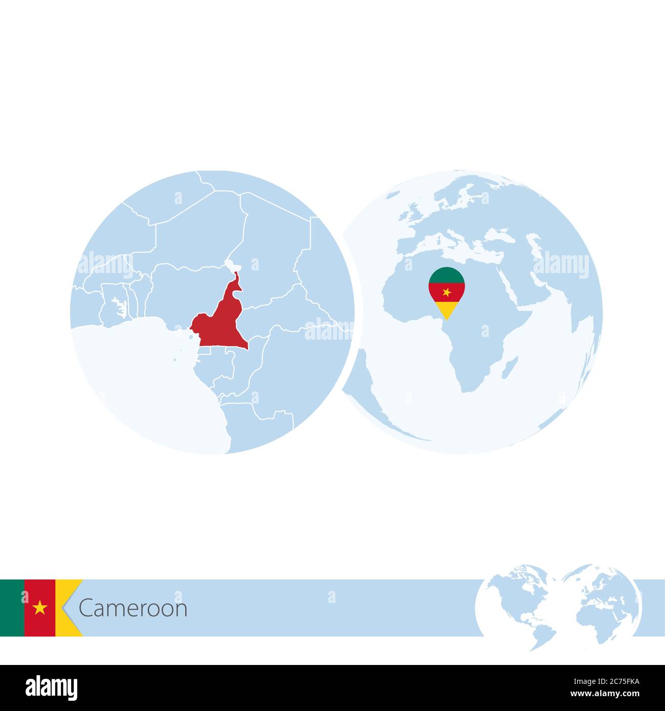Cameroon on world globe with flag and regional map of Cameroon. Vector ...