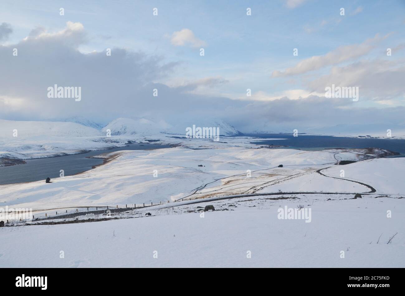 Winter with heavy snow fall at Mt John. It's a large hill overlooking ...