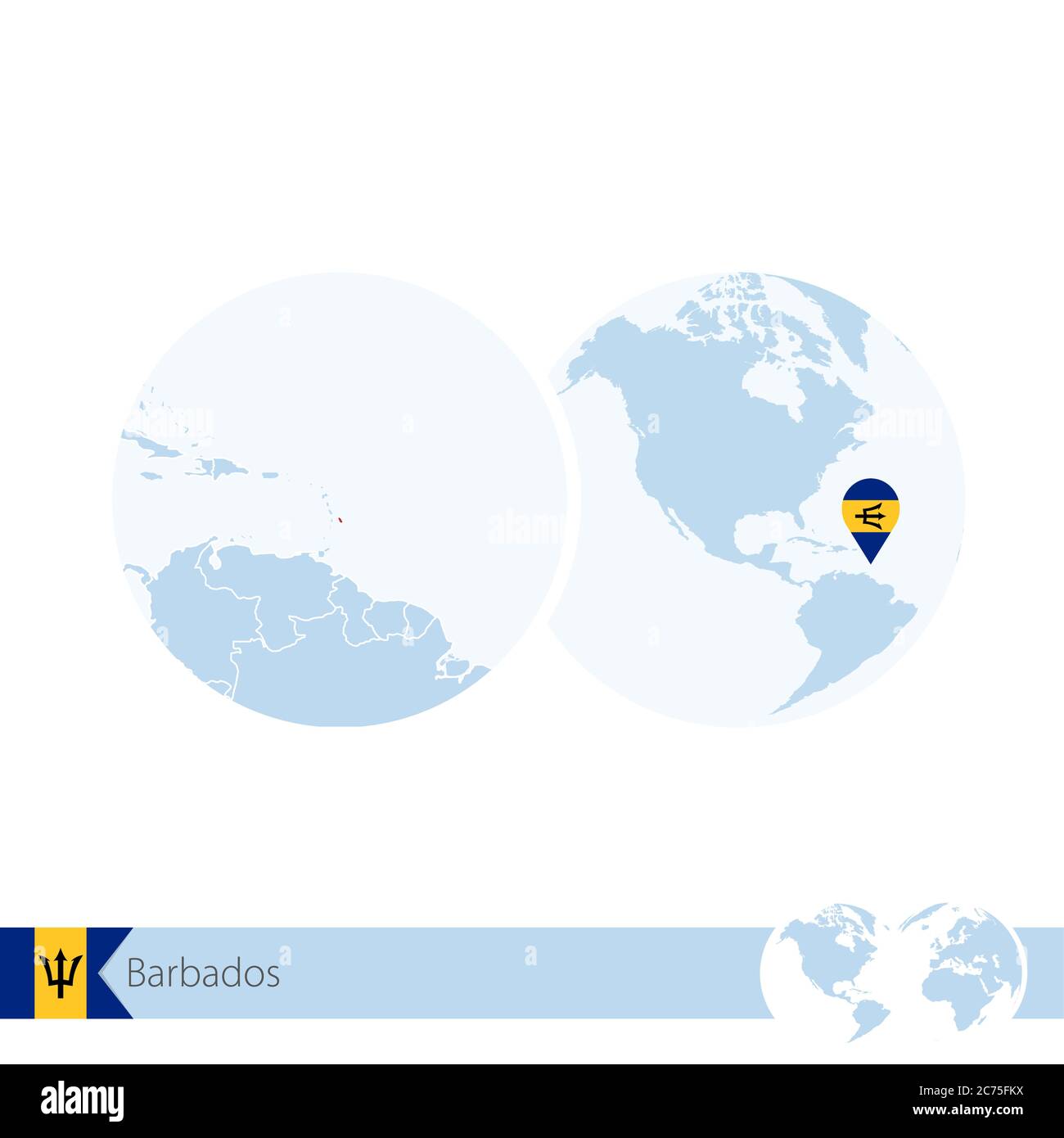 Barbados on world globe with flag and regional map of Barbados. Vector ...